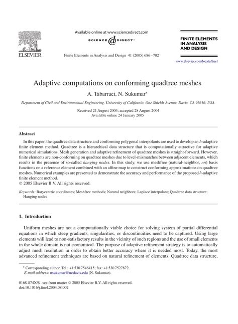 Pdf Adaptive Computations On Conforming Quadtree Meshes