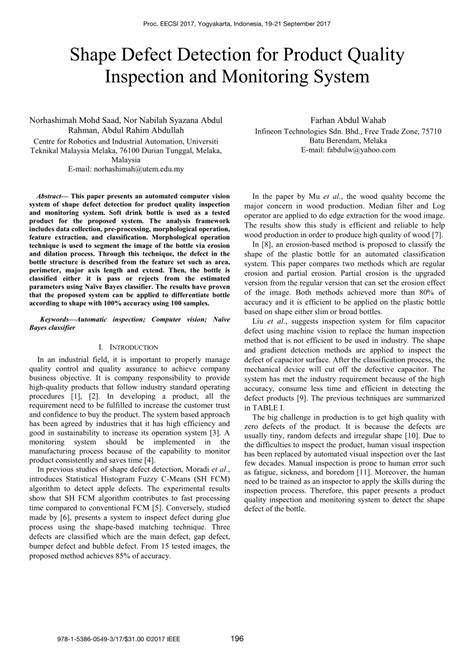 Pdf Shape Defect Detection For Product Quality Inspection And