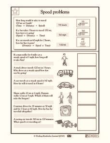 Speed Problems Worksheet For Th Th Grade Lesson Planet Worksheets Library