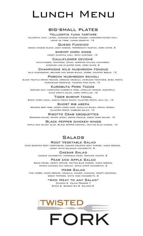 Menu At The Twisted Fork Restaurant Reno