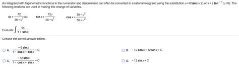 Solved An Integrand With Trigonometric Functions In The