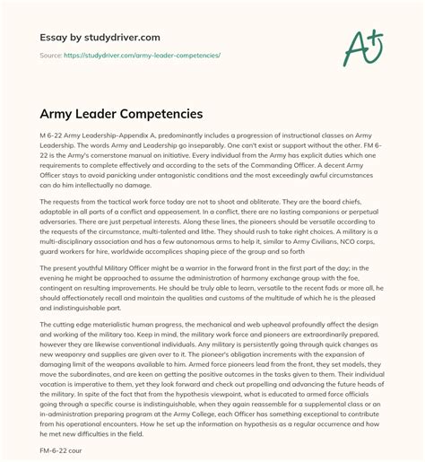 Army Leader Competencies Free Essay Example StudyDriver Com