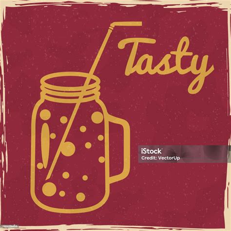 메이슨 항아리 음료 음료 유리 스틱 빈티지 포스터입니다 질감 그런 지 효과 복고풍 카드 텍스트 맛 벡터 일러스트레이션 배경 실루엣 분리 1960 1969 년에 대한 스톡