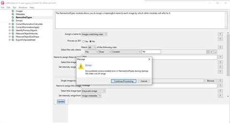namesandtypes error when re opening a pipeline usage and issues image