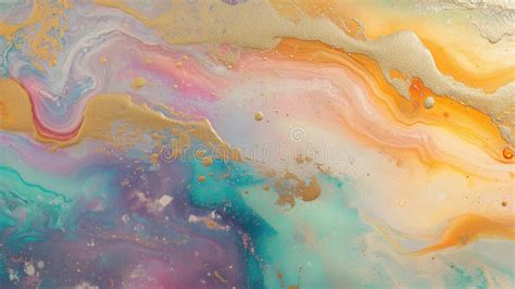 Abstract Fluid Art With Vibrant Colors And Gold Accents Swirling Patterns And Textures Stock