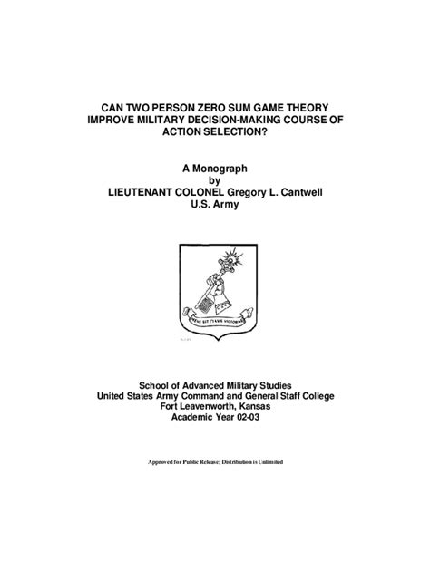 Fillable Online Can Two Person Zero Sum Game Theory Improve Military