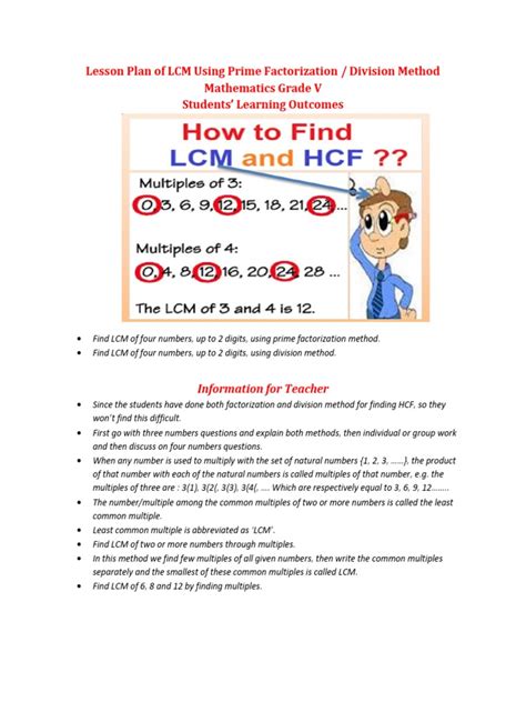 methods for finding the least common multiple a detailed lesson plan