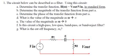 Solved The Circuit Below Can Be Described As A Filter Chegg