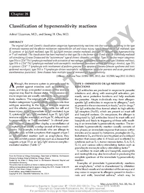 Classification Of Hypersensitivity Reactions Uzzaman 2012 Delivered By Ingenta To Guest User
