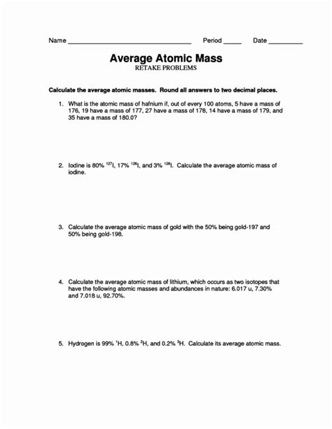 Average Atomic Mass Worksheet Luxury Average Atomic Mass Worksheet
