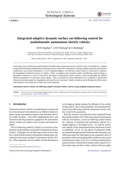 Pdf Integrated Adaptive Dynamic Surface Car Following Control For Nonholonomic Autonomous
