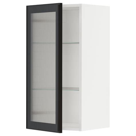 Metod Wall Cabinet W Shelvesglass Door Whitehejsta Anthracite Reeded Glass 40x37x80 Cm Ikea
