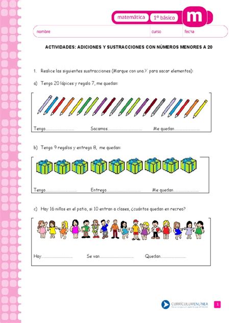 Adiciones Y Sustracciones Hasta 20 Pdf