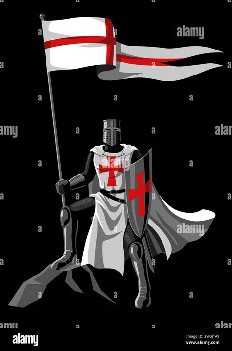 Simple Flat Vector Illustration Of Templar Knight Holding A Flag And