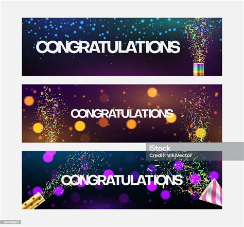 텍스트 색종이 크래커 벡터 일러스트를위한 장소와 현실적인 축하 배너 컬렉션 0명에 대한 스톡 벡터 아트 및 기타 이미지 0명