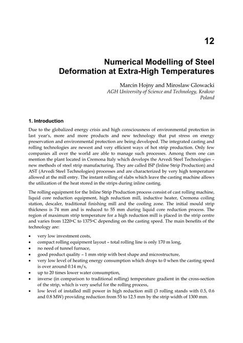 PDF Numerical Modelling Of Steel Deformation At Extra High Temperatures