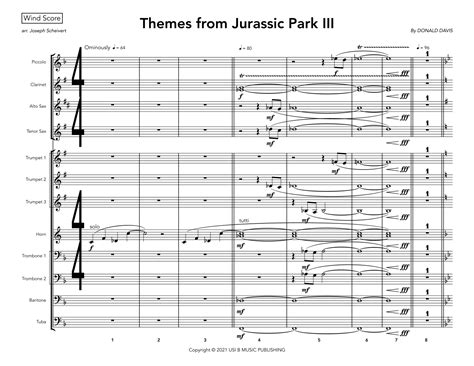 Jurassic Park Iii Arr Joseph Scheivert By Donald Davis Sheet Music