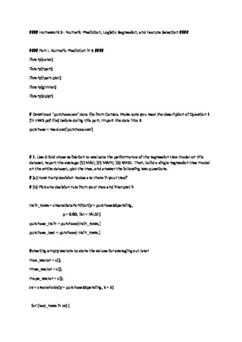 homework 3 numeric prediction logistic regression and feature selection