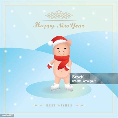 돼지 얼음에 스케이트입니다 도 서 인사말 카드 브로셔 휴일 전단지 소책자에 대 한 3 차원 예술 디자인 행복 한 중국 새