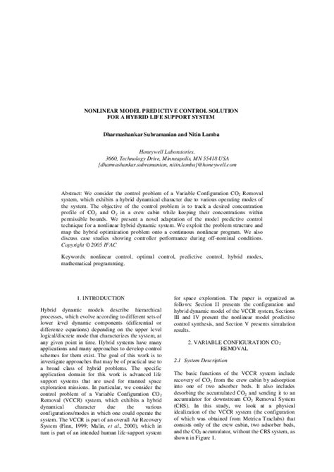 Pdf A Nonlinear Model Predictive Control Solution For A Hybrid Dynamic System Nasa Life