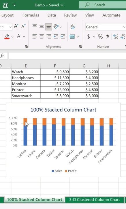 100 Stacked Column Chart In Ms Excel 📊 Exceltutorials Shorts Excel