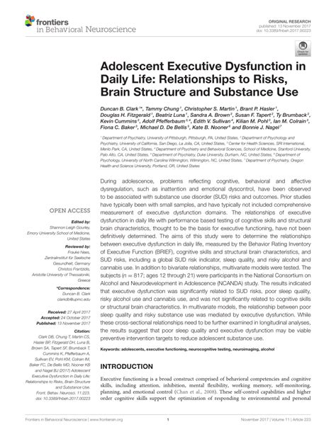 Pdf Adolescent Executive Dysfunction In Daily Life Relationships To