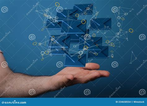 3d Rendering Of Floating Email Icons On A Man S Hand Concept Of
