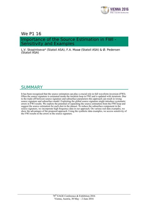 pdf importance of the source estimation in fwi sensitivity and examples