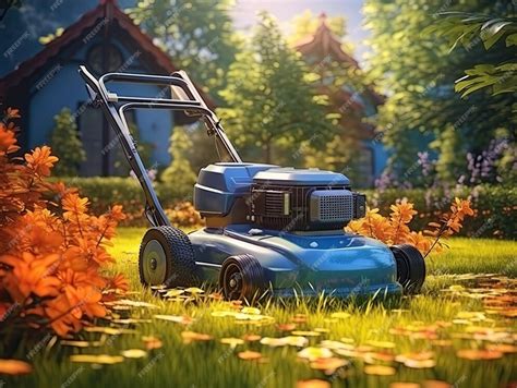 Premium Photo Lawn Mower In Grass Mowing The Grass