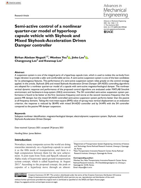 semi active control of a nonlinear quarter car model of hyperloop
