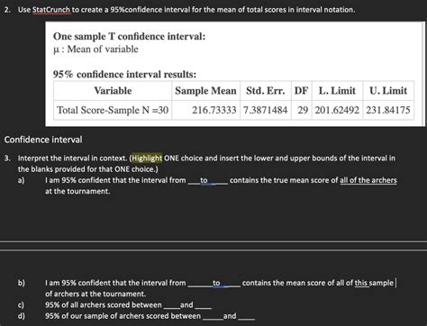 Solved One sample T confidence interval μ Mean of Chegg com