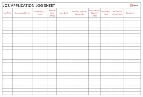 Job Application Log Template Free Log Templates