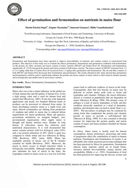 Pdf Effect Of Germination And Fermentation On Nutrients In Maize Flour