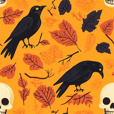 Descarga Patrón De Halloween Con Cuervos Y Calaveras Patrones En Línea