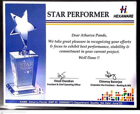 Atharva Pande On Linkedin Hello Connections Happy To Share My Achivement🎖️at Hexaware