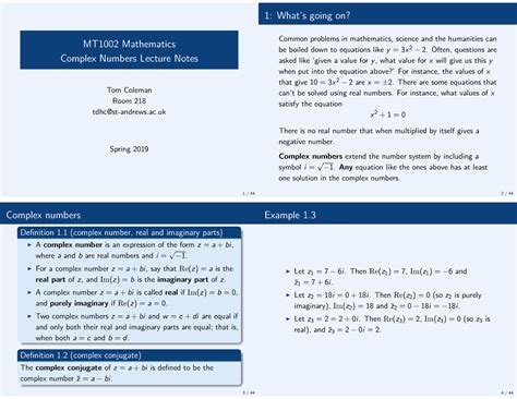 MT Mathematics Complex Numbers Lecture Notes MT Mathematics Complex Numbers Lecture