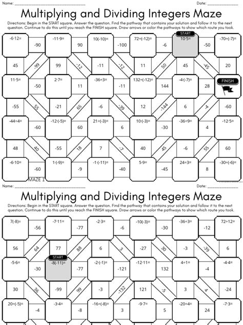 Multiplying And Dividing Integers Math Mazes Pdf Maze Mathematics
