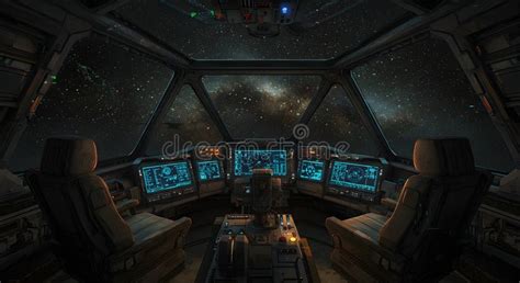 Spaceship Cockpit Interior View Futuristic Spaceship Bridge Design