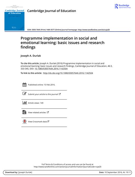 Pdf Programme Implementation In Social And Emotional Learning Basic