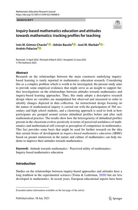 Pdf Inquiry Based Mathematics Education And Attitudes Towards Mathematics Tracking Profiles