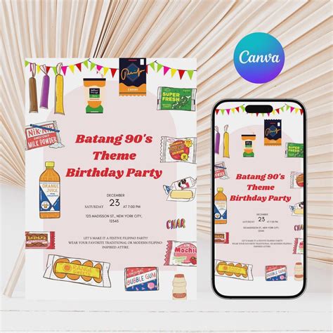 Batang 90s Birthday Invitation Filipino Theme Party Digital 90s