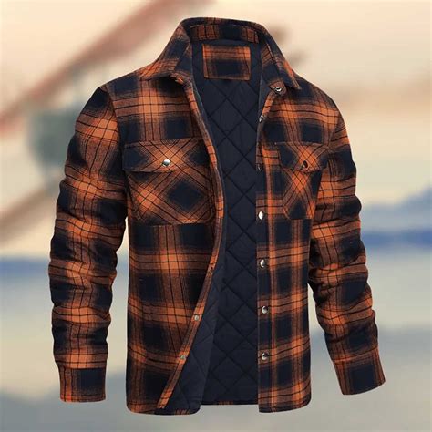 Cllios Mens Flannel Shirt Jacket With Quilted Lined Classic Fit Long