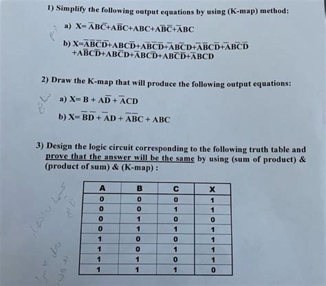 Solved 1 Simplify The Following Output Equations By Using