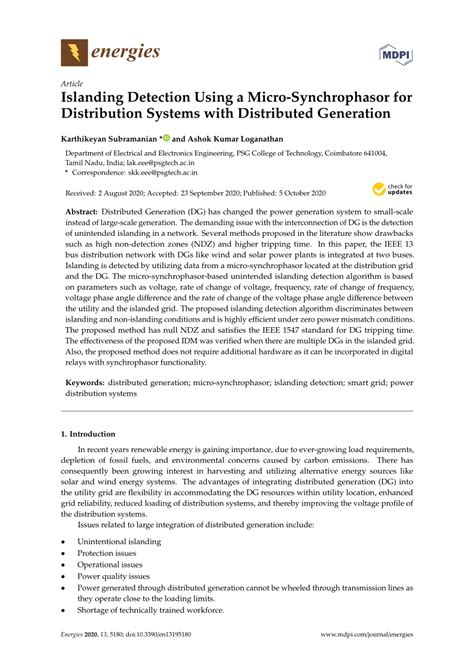 pdf islanding detection using a micro synchrophasor for distribution