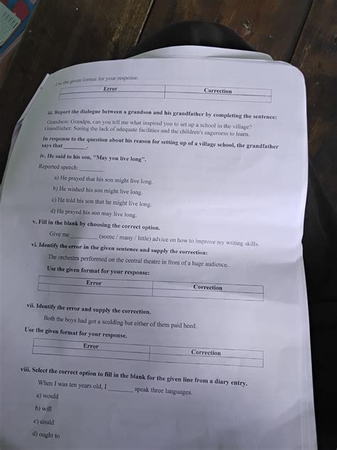 Use The Given Format For Your Response Error Correction Iii Report The