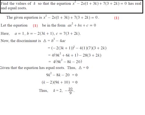 Omtex Classes Find The Values Of K So That The Equation X2 2x 1 3k 7 3 2x 0 Has