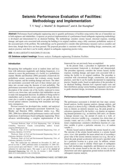 Seismic Performance Evaluation Of Facilities Methodology And Implementation Pdf Matrix