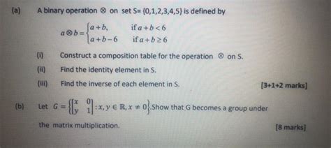 solved a a binary operation on set s {0 1 2 3 4 5 is