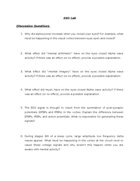Eeg Lab Lab Discussion Questions Eeg Lab Discussion Questions 1