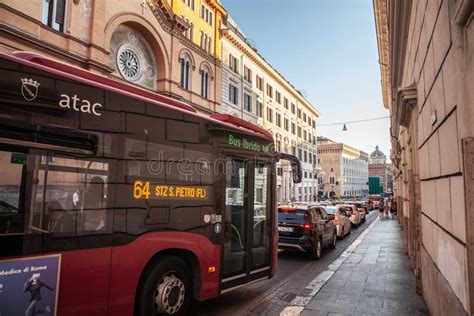 Hybrid Bus Operating Within The Rome Bus System In Italy Operated By